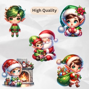 Watercolor Christmas Elf Clipart PNG Christmas Elves Clipart PNG Winter ...