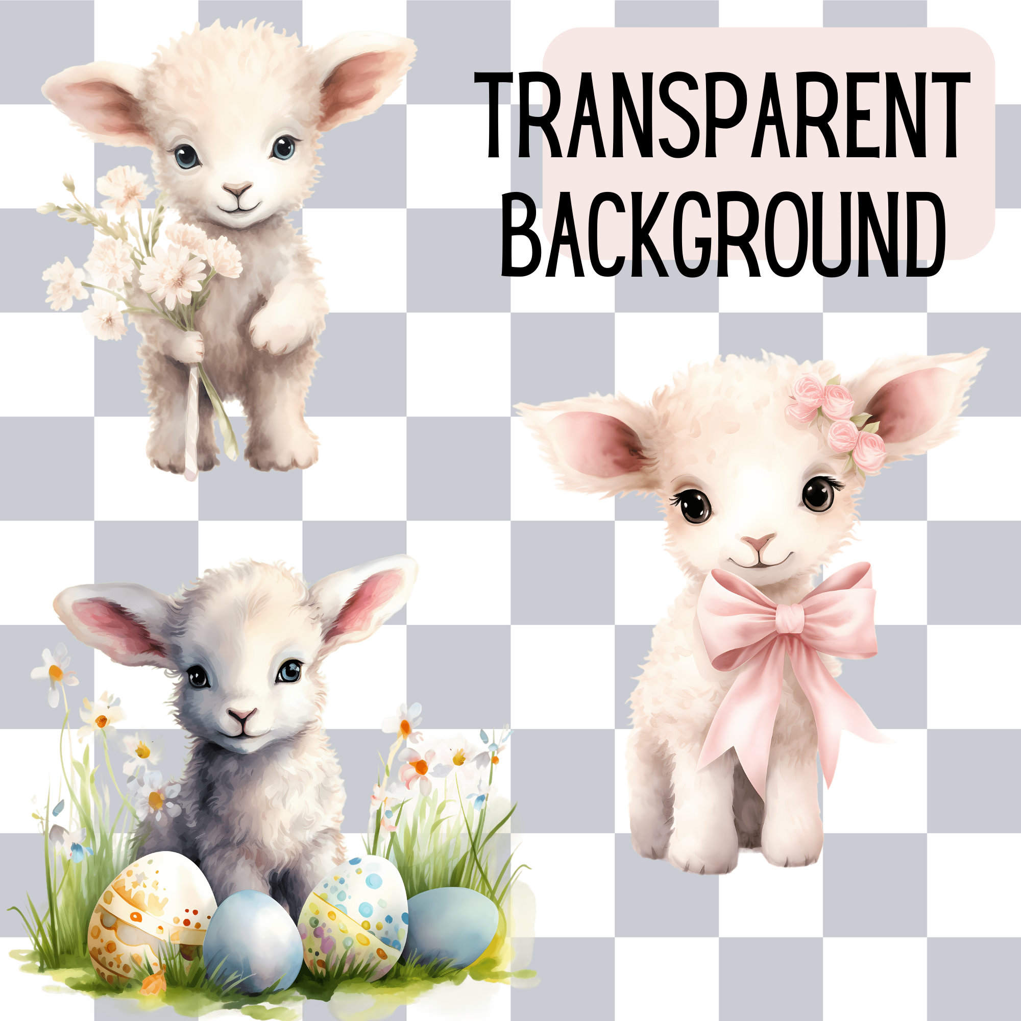 Watercolor Easter Lambs PNG Cute Lamb Clipart Baby Sheep Clipart Spring ...