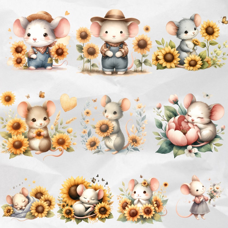 Watercolor Floral Mouse Clipart Summer Mouse PNG Clipart Watercolor ...