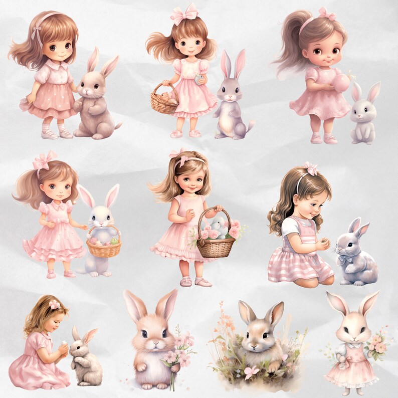 Pink Watercolor Easter Clipart Pink Easter Bunny Graphics Easter Egg ...