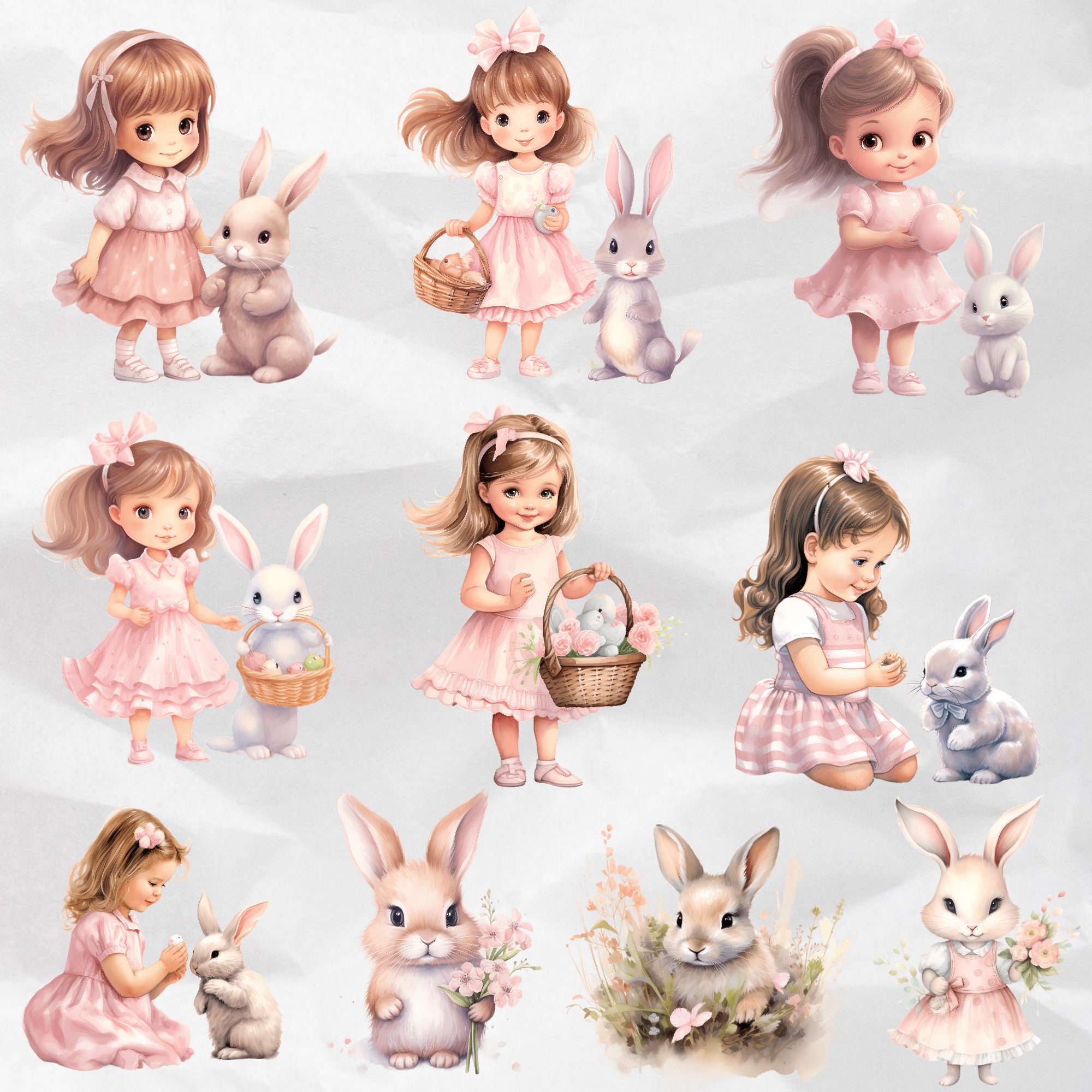 Pink Watercolor Easter Clipart Pink Easter Bunny Graphics Easter Egg ...