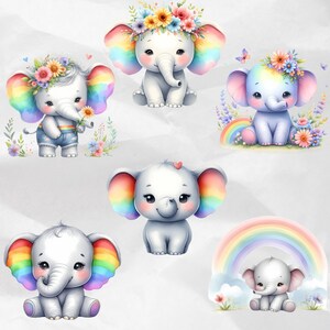 22 Baby Elephant Clipart Rainbow Elephant PNG Bundle Baby Shower Cute ...