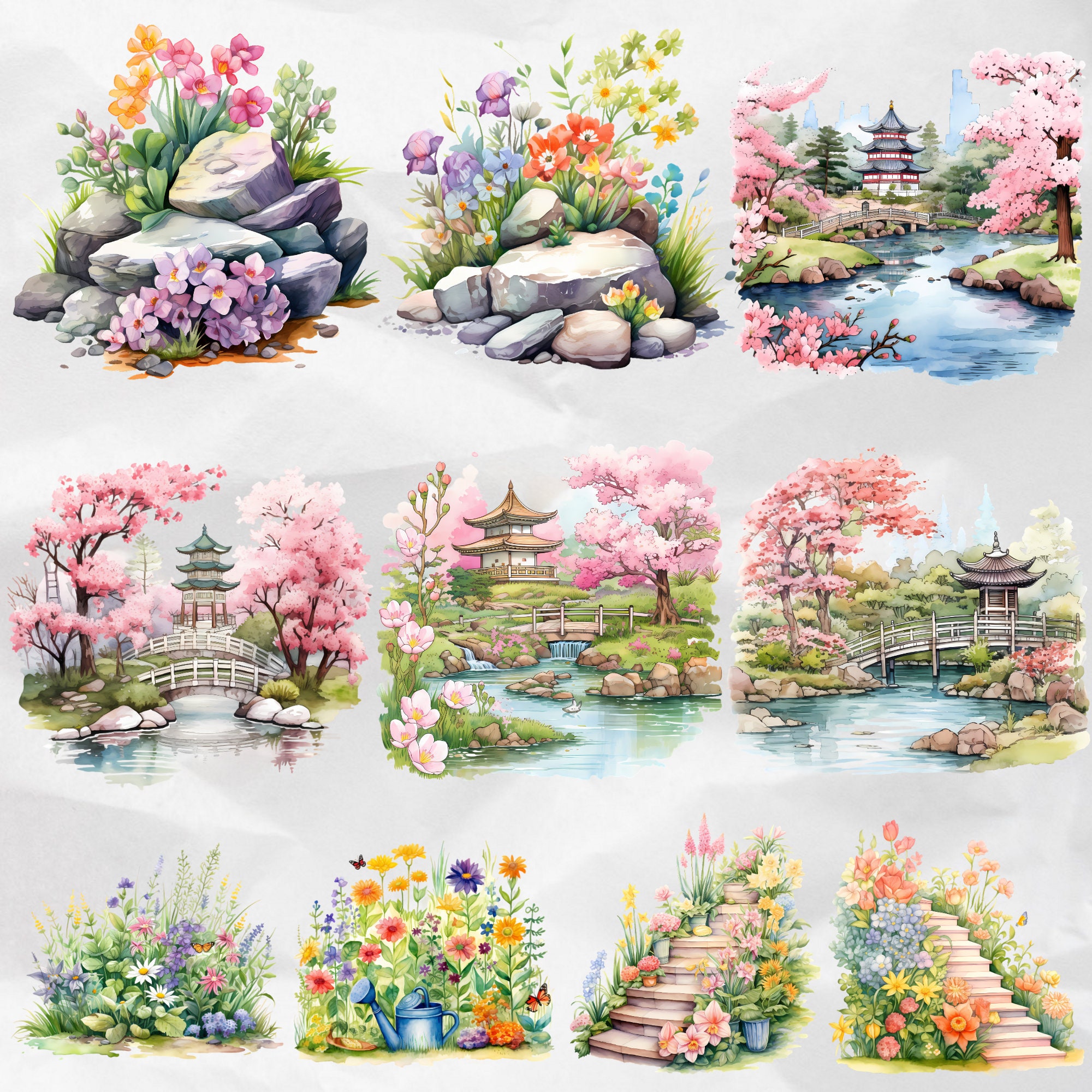 Watercolor Spring Gardens Clipart Spring Garden Graphics Garden Clipart ...