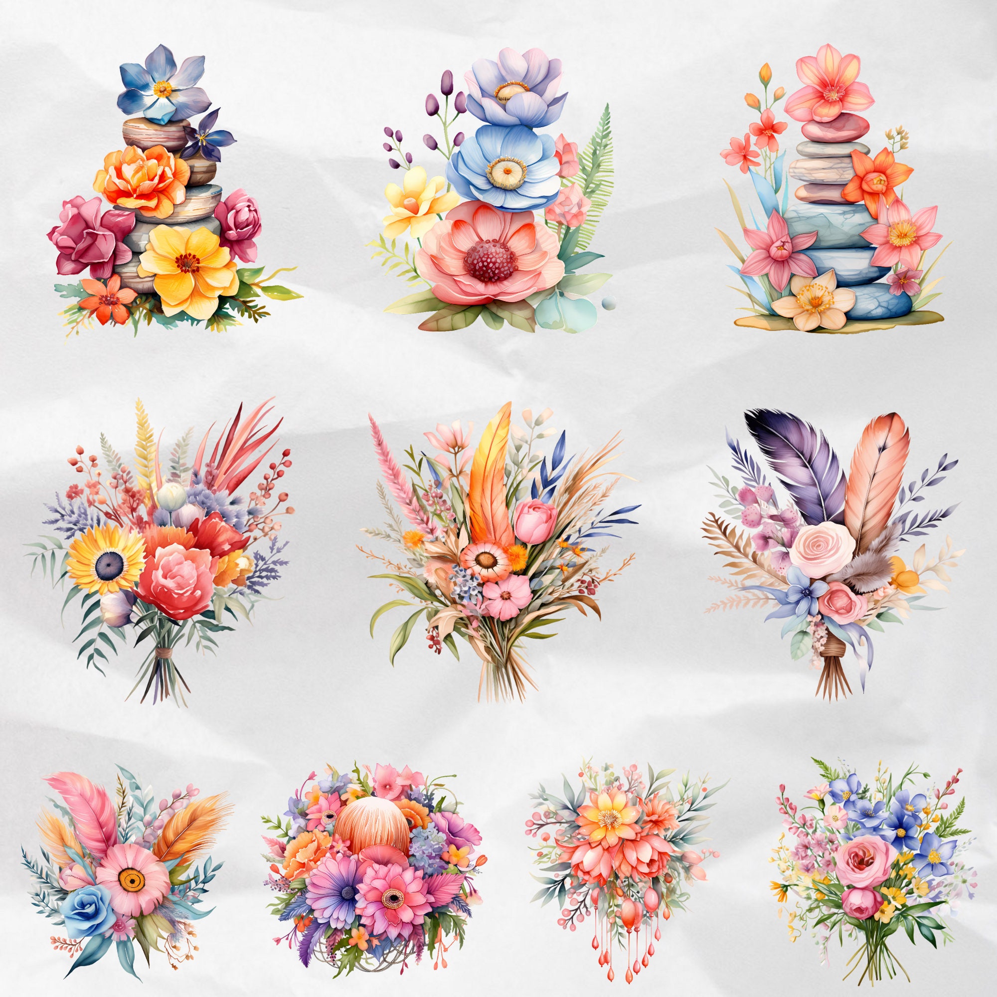 Watercolor Boho Flowers Clipart Wild Flower Clipart Floral Boho Clipart ...