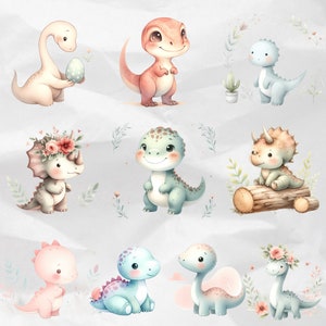 Watercolor Dinosaur Clipart Baby Dinosaur PNG Birthday Party Decor Baby ...