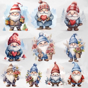 Watercolor Winter Gnome Clipart Festive Gnomes Clipart Adorable Gnome ...