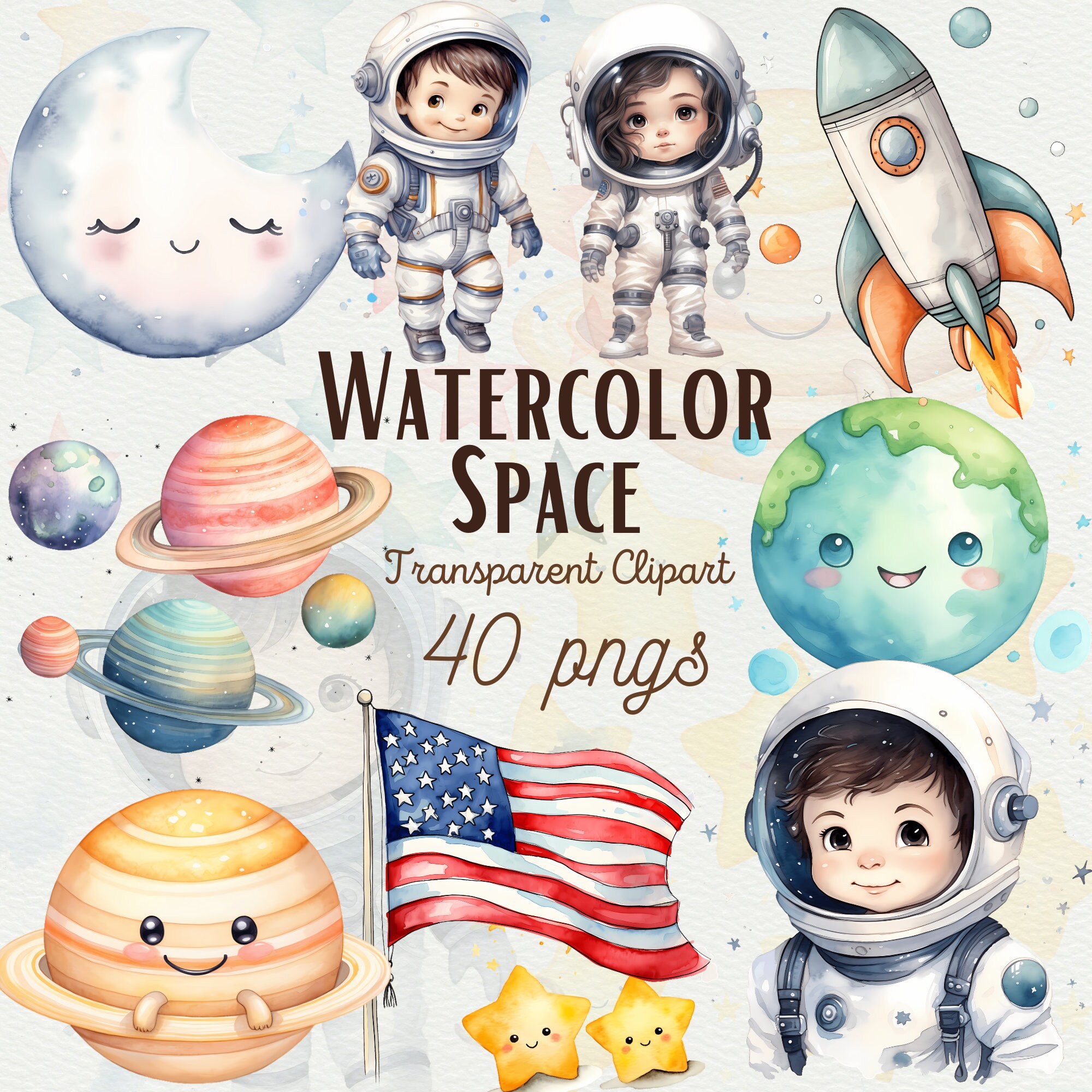 Watercolor Space Clipart Bundle Space Astronaut Nursery Clipart ...
