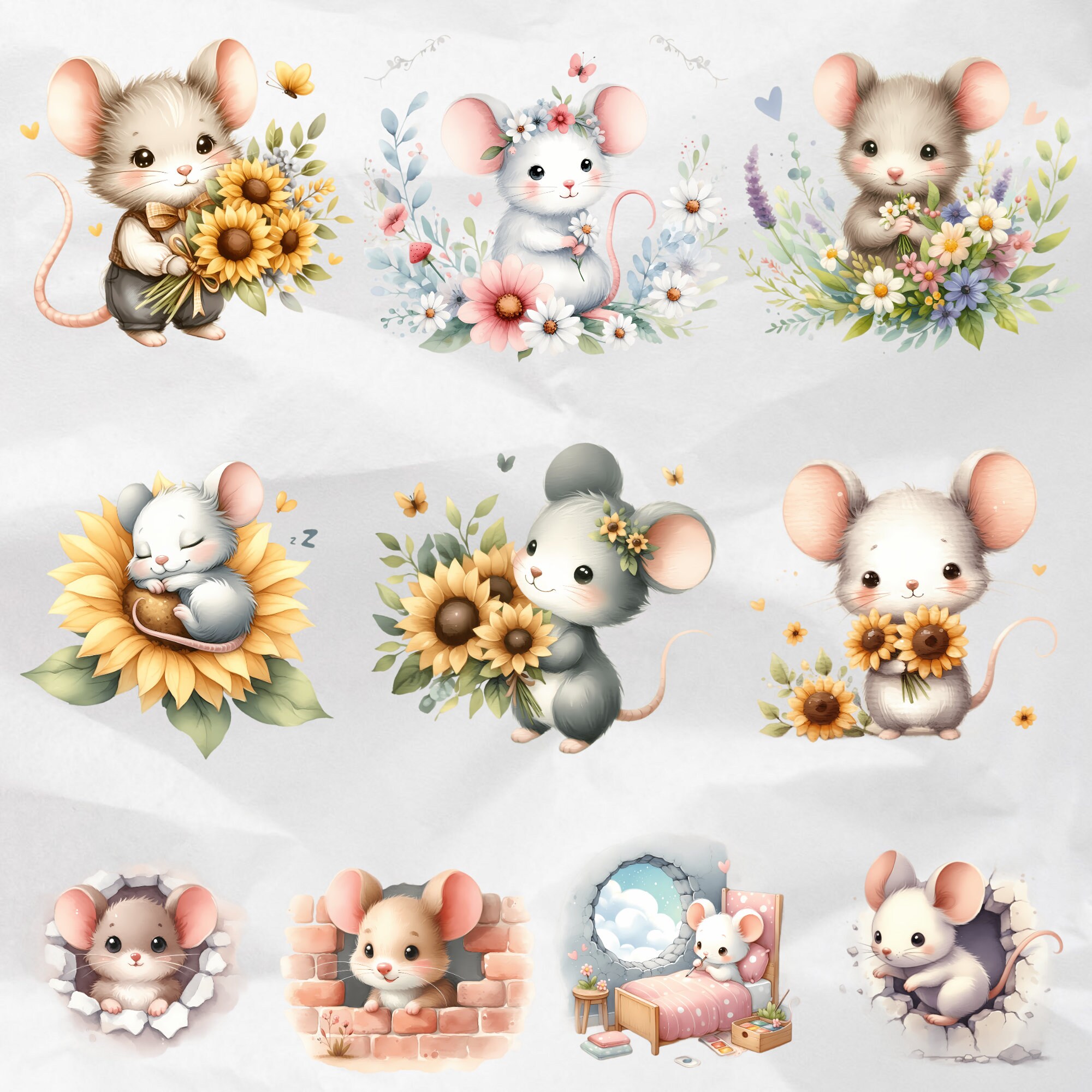 Watercolor Floral Mouse Clipart Summer Mouse PNG Clipart Watercolor ...