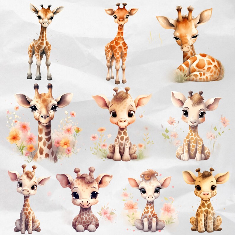 40 Watercolor Cute Giraffe Clipart Cute Giraffe Graphics Cute Safari ...
