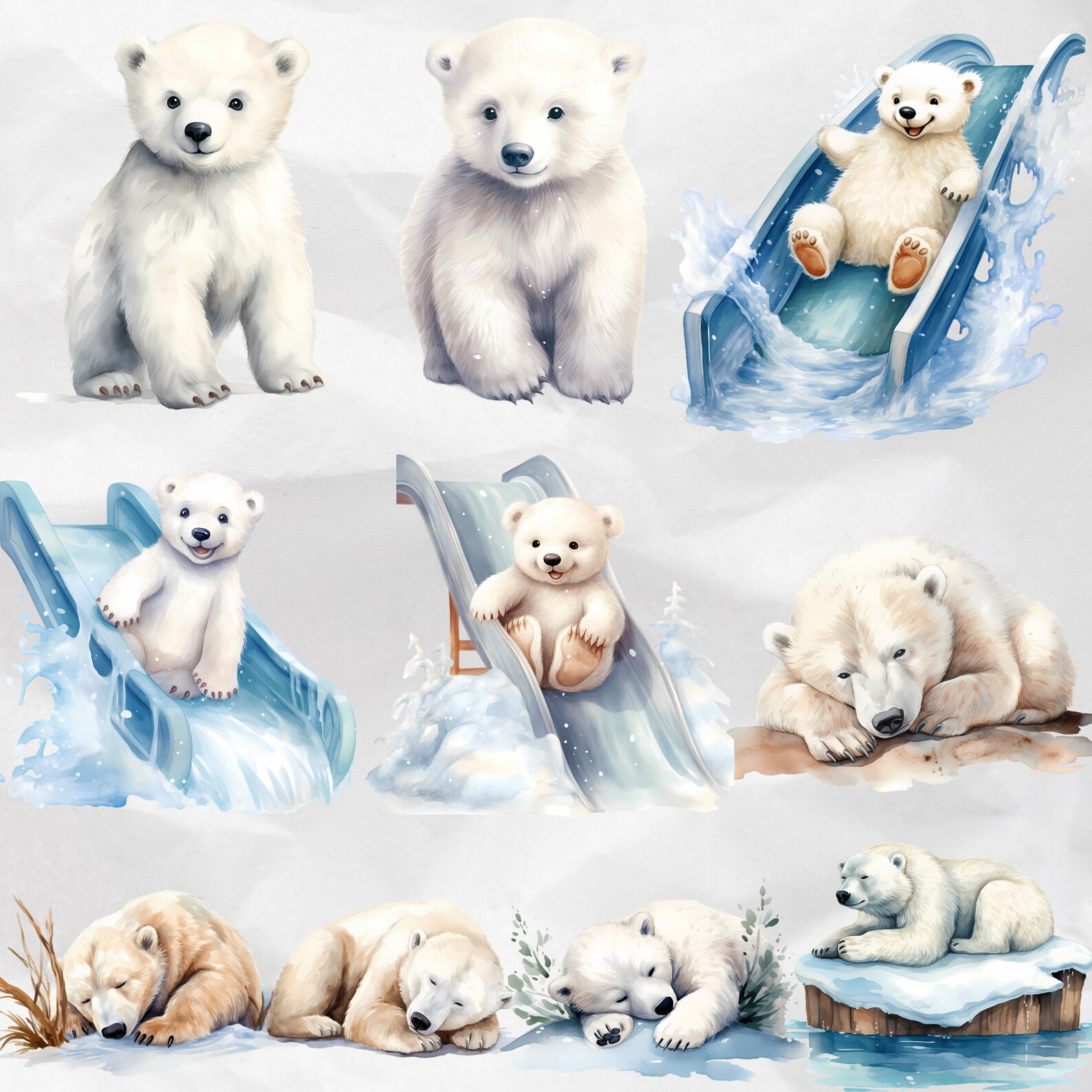Watercolor Polar Bear Winter PNG Clipart Cute Winter Animal PNG Cute ...