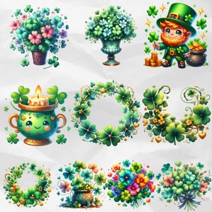 Watercolor Clover Clipart Floral Shamrock Wreath PNG Festive Flowers ...