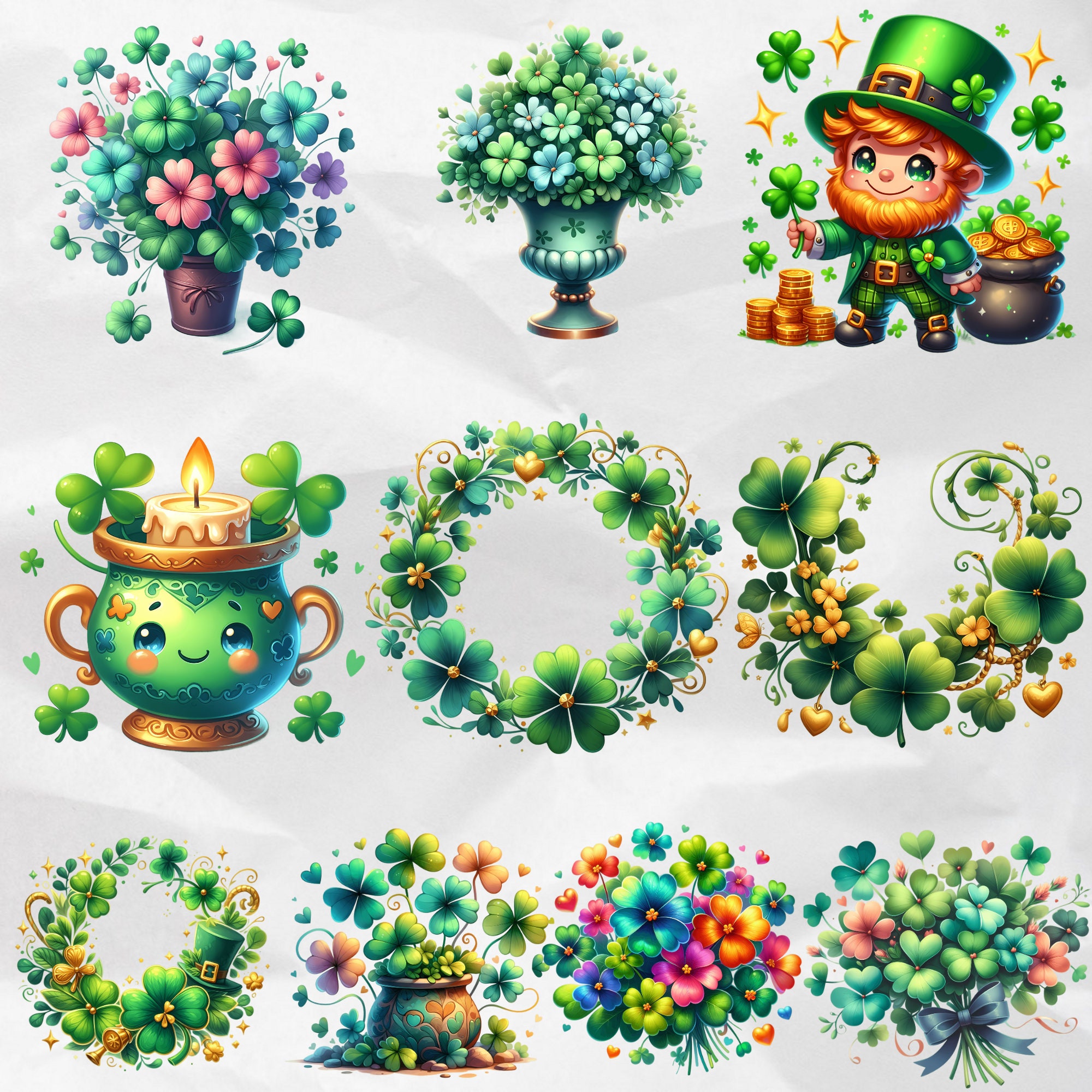 Watercolor Clover Clipart Floral Shamrock Wreath PNG Festive Flowers ...