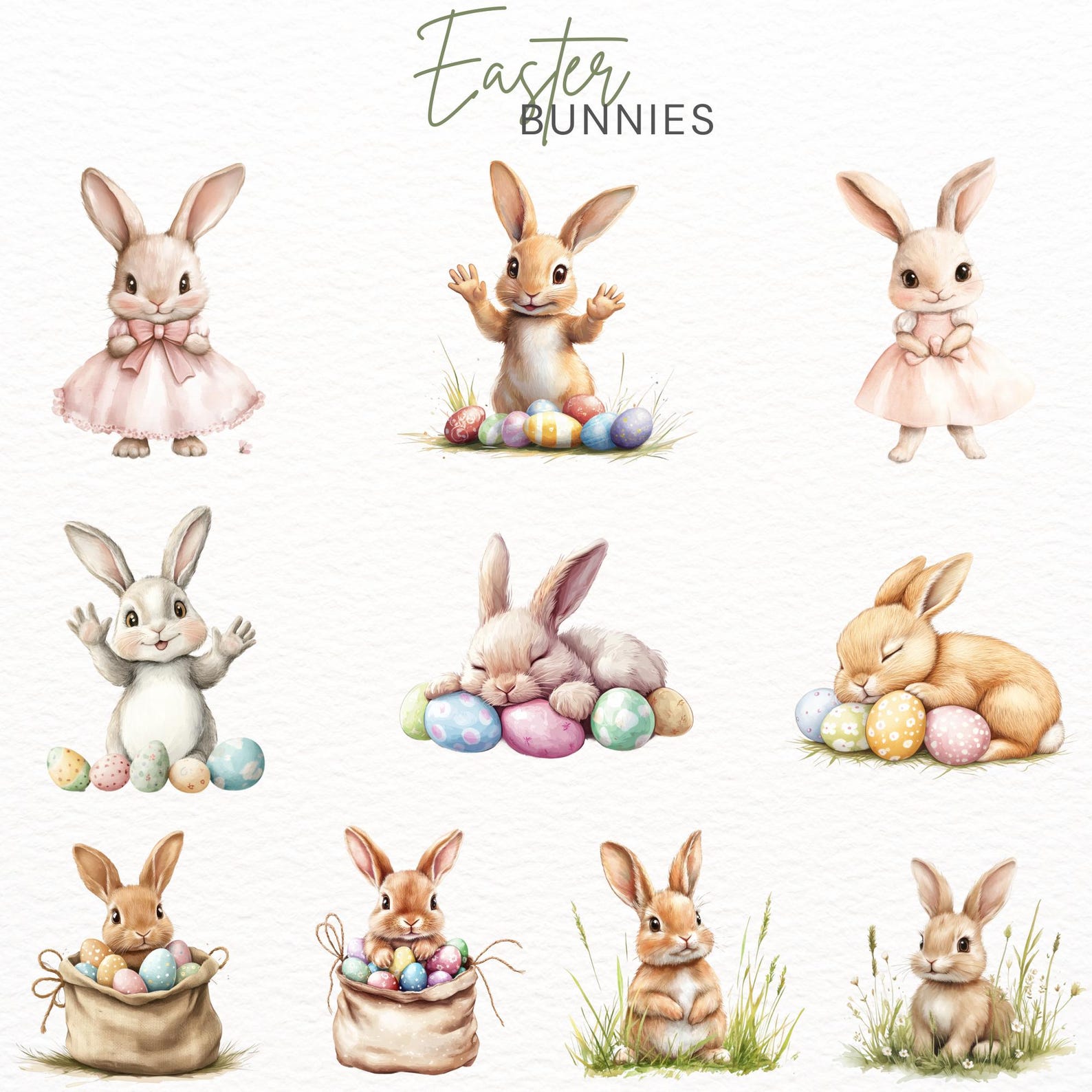 Watercolor Easter Clipart Bundle Easter Bunny Graphics Baby Bunny ...