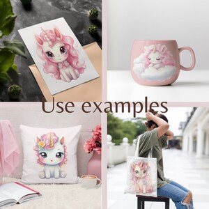 Cute Watercolor Kawaii Unicorn Clipart Bundle Cute Kawaii PNG Clipart ...
