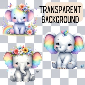 22 Baby Elephant Clipart Rainbow Elephant PNG Bundle Baby Shower Cute ...