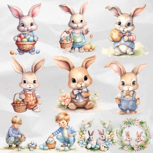 Watercolor Easter Clipart Bundle Easter Bunny Graphics Easter Eggs PNG ...