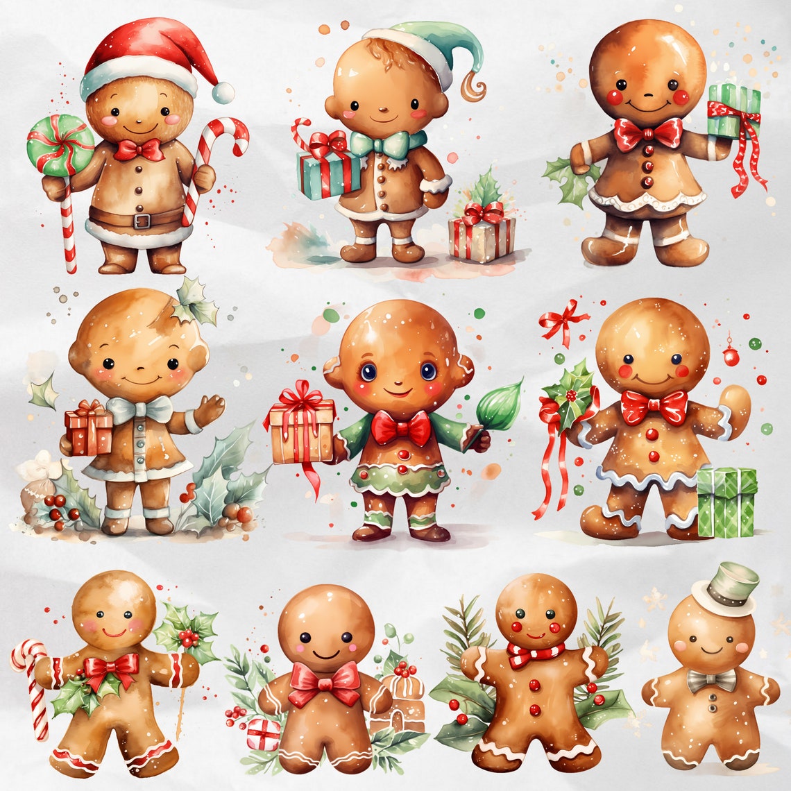 Gingerbread Man Clip Art Watercolor Christmas Man Clip Art - Etsy