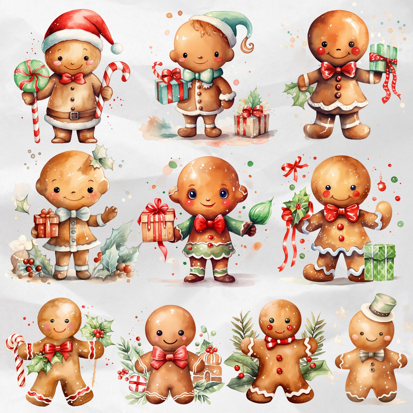 Gingerbread Man Clipart Watercolor Set - Festive Holiday Graphics for ...