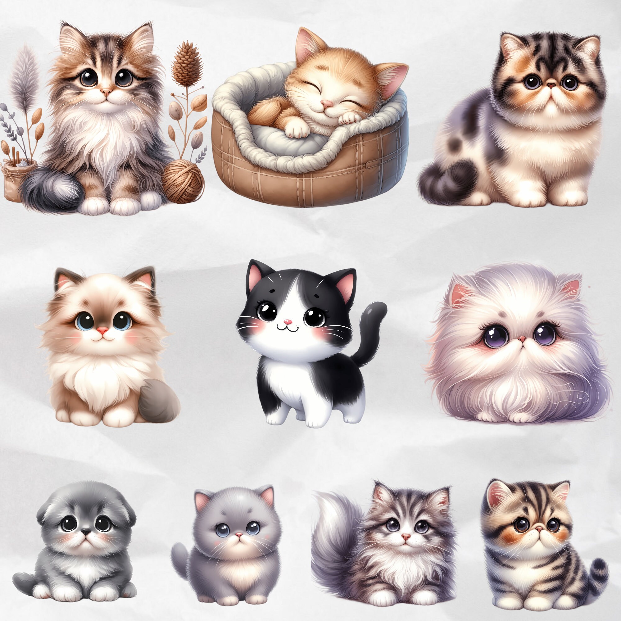 Watercolor Cat Clipart Cute Cats PNG Cute Animals Clipart Nursery Cat ...