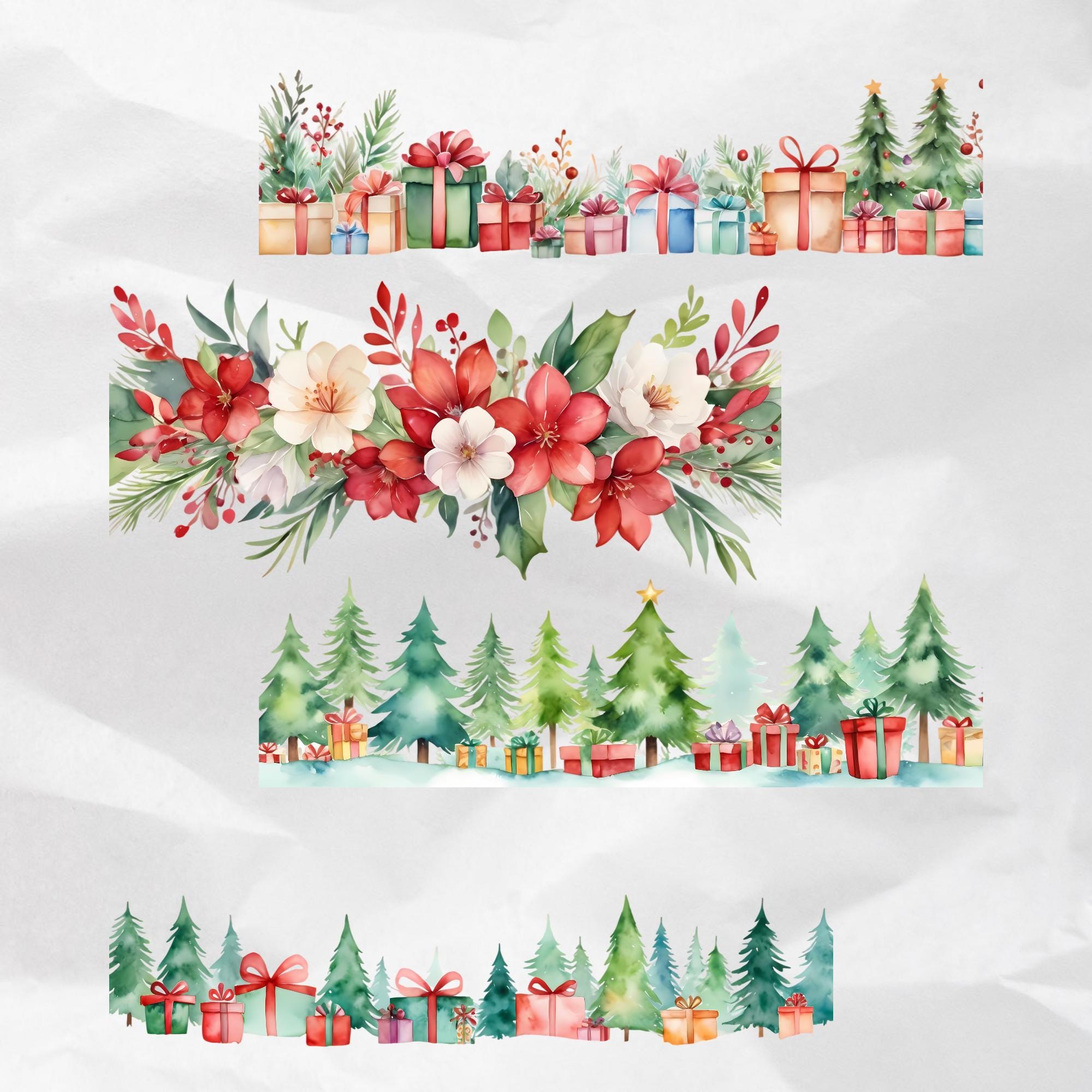 Watercolor Christmas Border Clipart Winter Floral Frame PNG Watercolor ...
