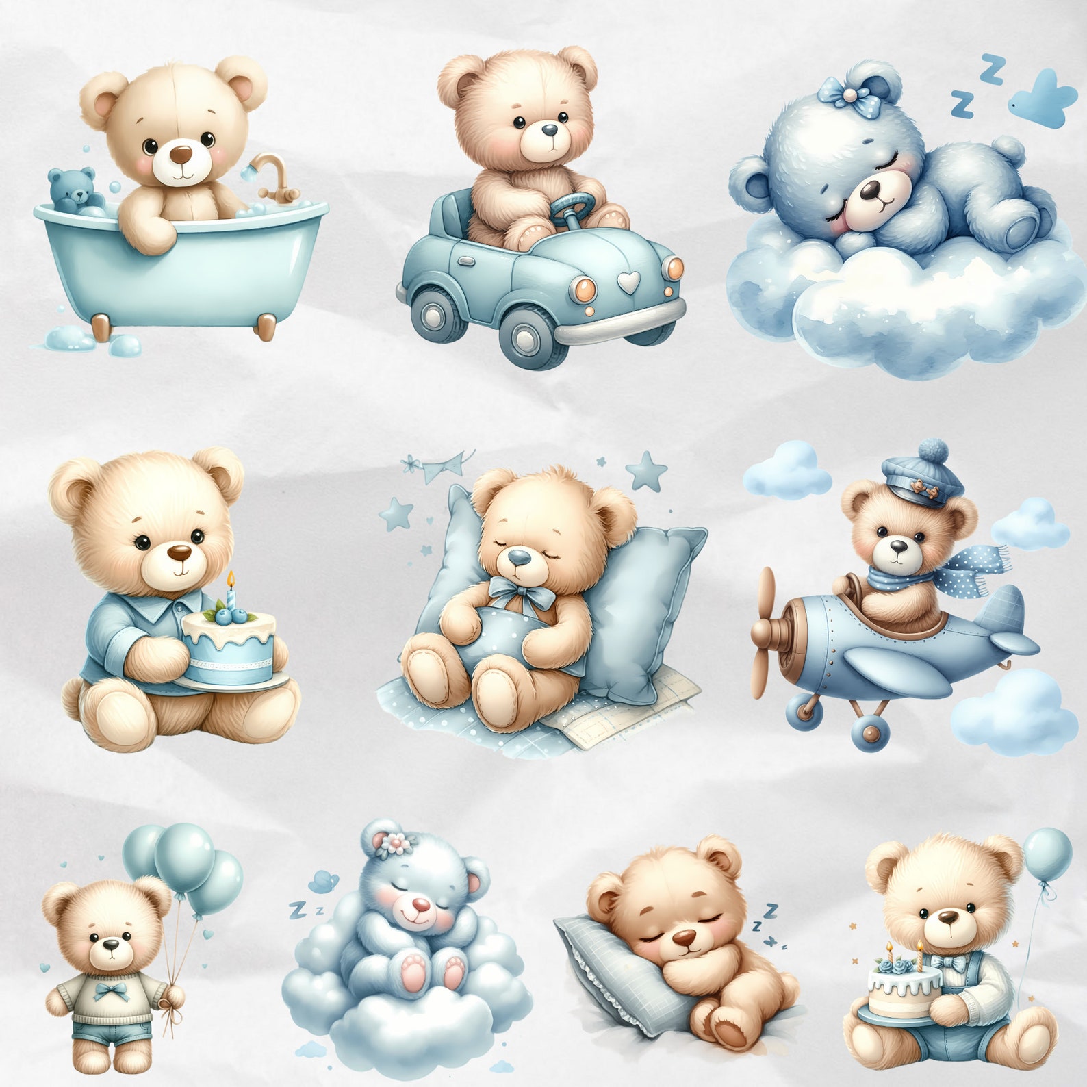 40 acuarela oso de peluche clipart azul bebé ducha oso de peluche PNG ...