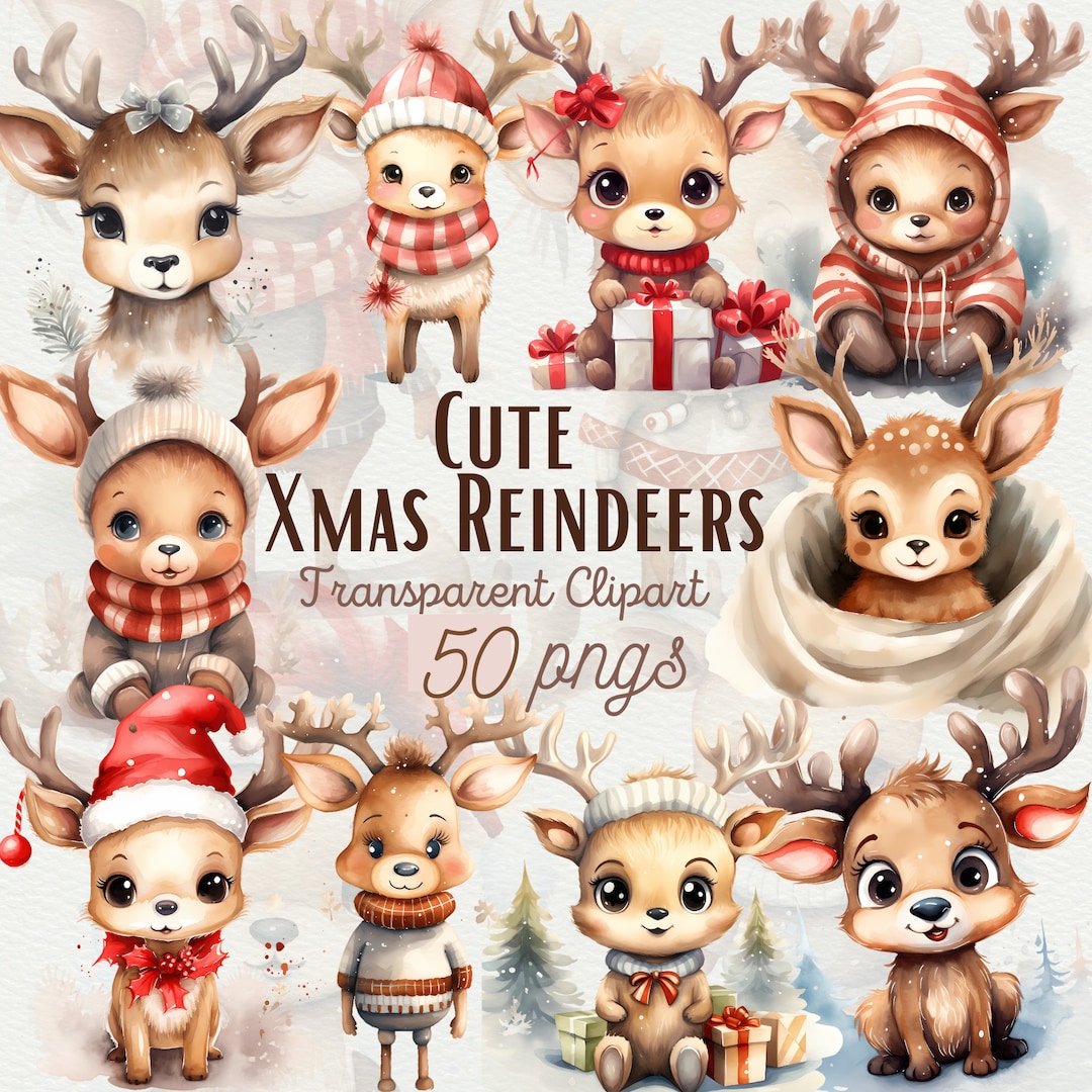 Cute Watercolor Reindeer Clipart PNG Christmas Woodland Animal ...