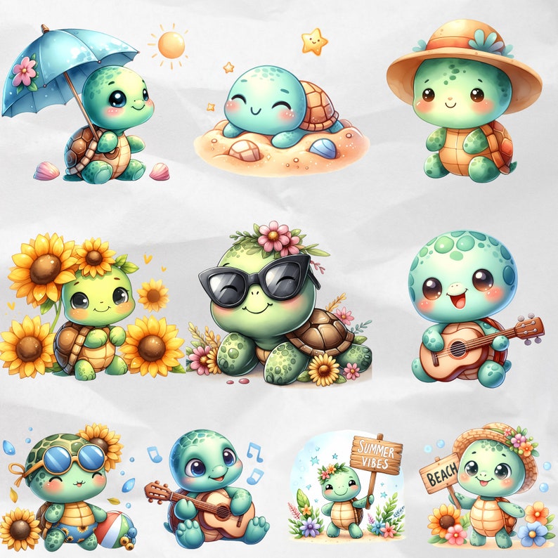 Cute Baby Turtle Clipart Watercolor Floral Turtle PNG Cute Sea Turtle ...