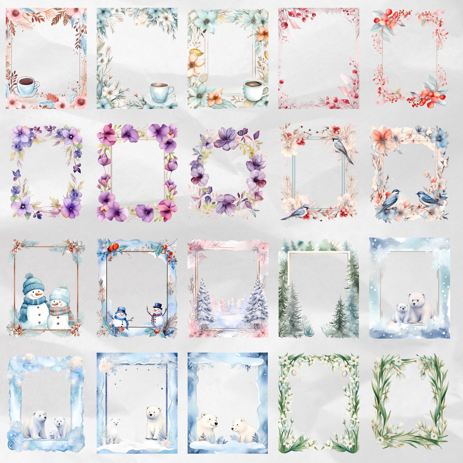 Watercolor Winter Border Clipart Winter Floral Frame PNG Watercolor ...