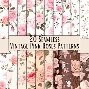 Vintage Watercolor Pink Roses Digital Paper Seamless Roses Pattern ...