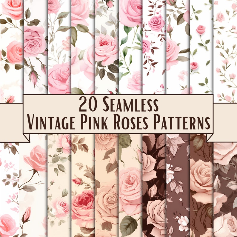 Vintage Watercolor Pink Roses Digital Paper Seamless Roses Pattern ...