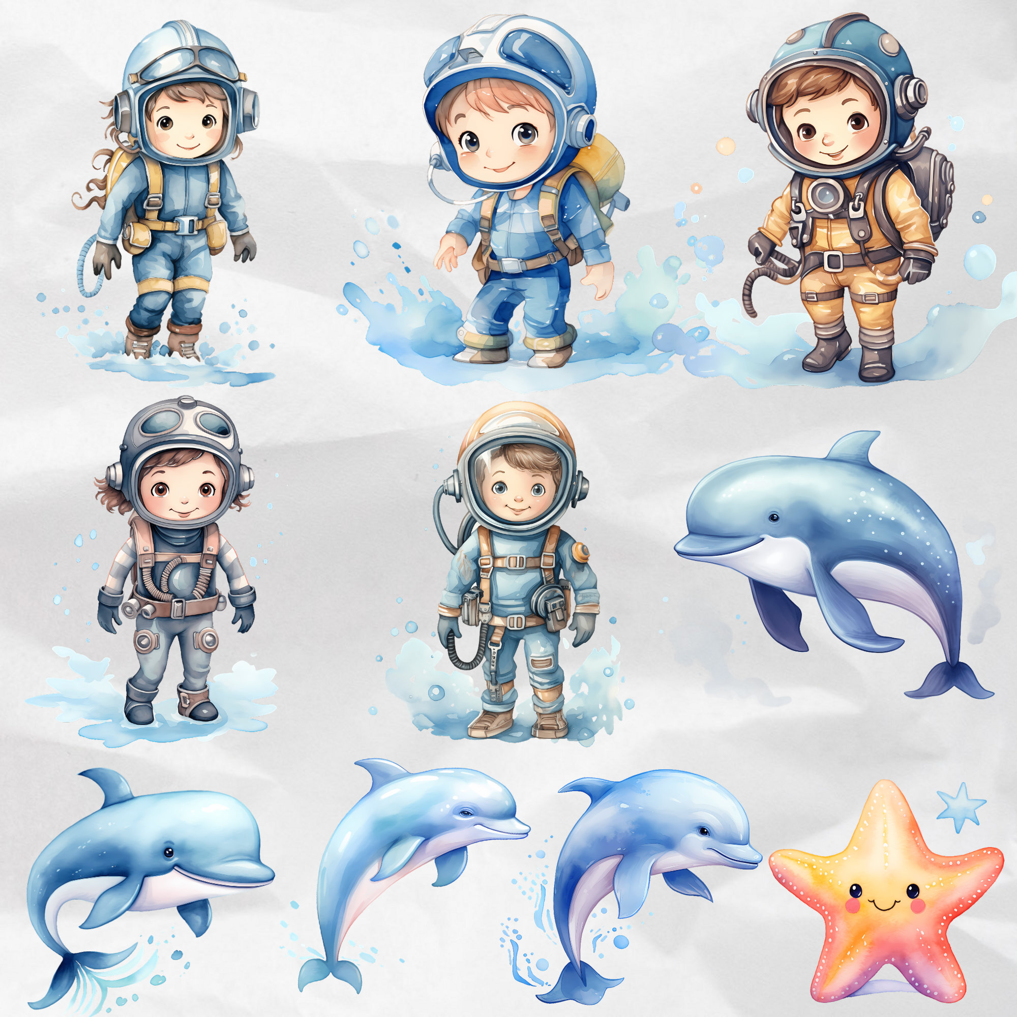 Watercolor Undersea Clipart Cute Ocean Baby Animals Watercolor Ocean ...