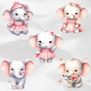 15 Baby Elephant Clipart Pink Elephant PNG Bundle Baby Shower Cute ...