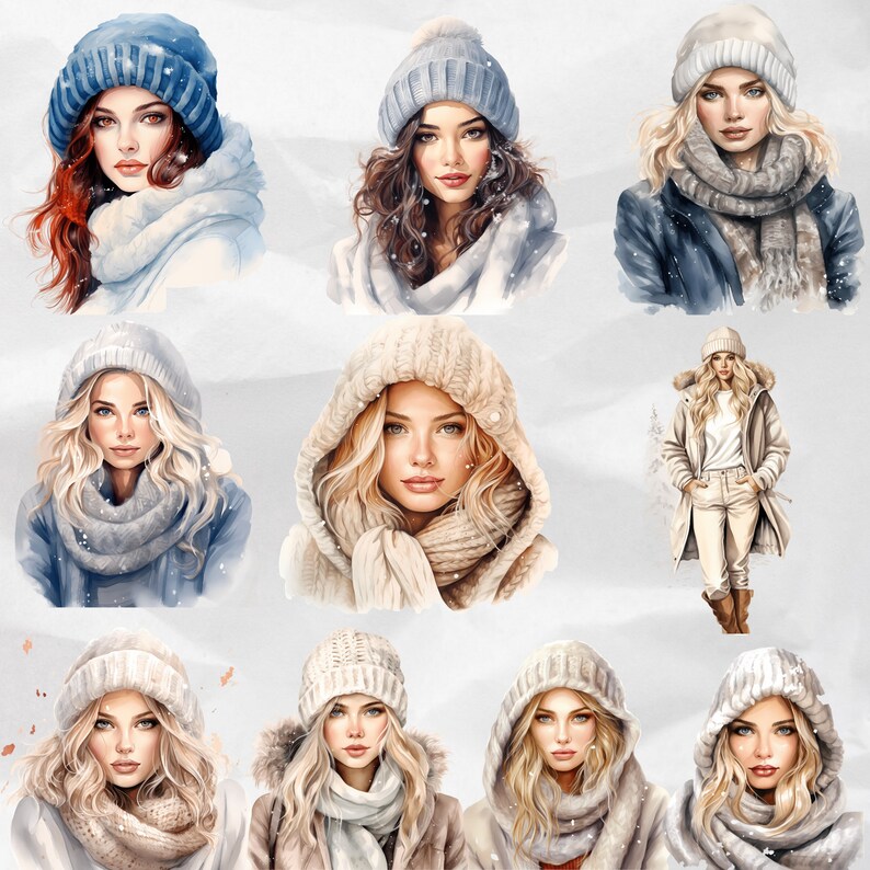 Watercolor Winter Girls PNG Clipart, Cozy Season Graphics (digital ...