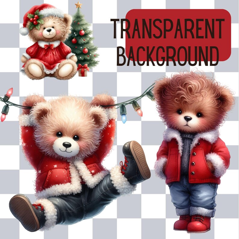 Christmas Teddy Bears Clipart - Cute Digital Graphics for Holiday ...