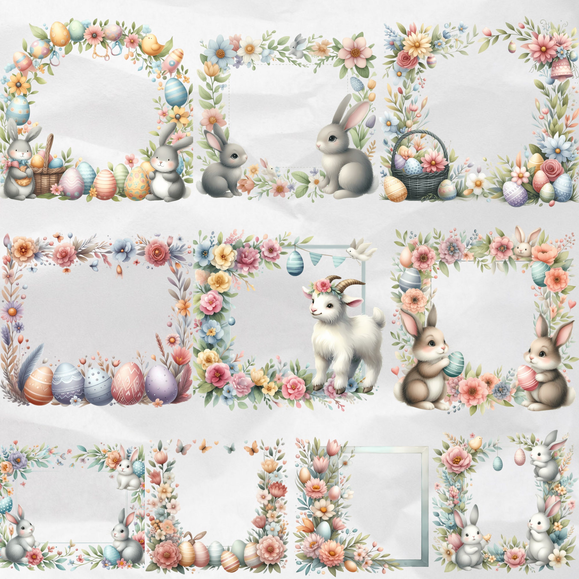 Watercolor Easter Frames Clipart Floral Border Clipart Floral Easter ...