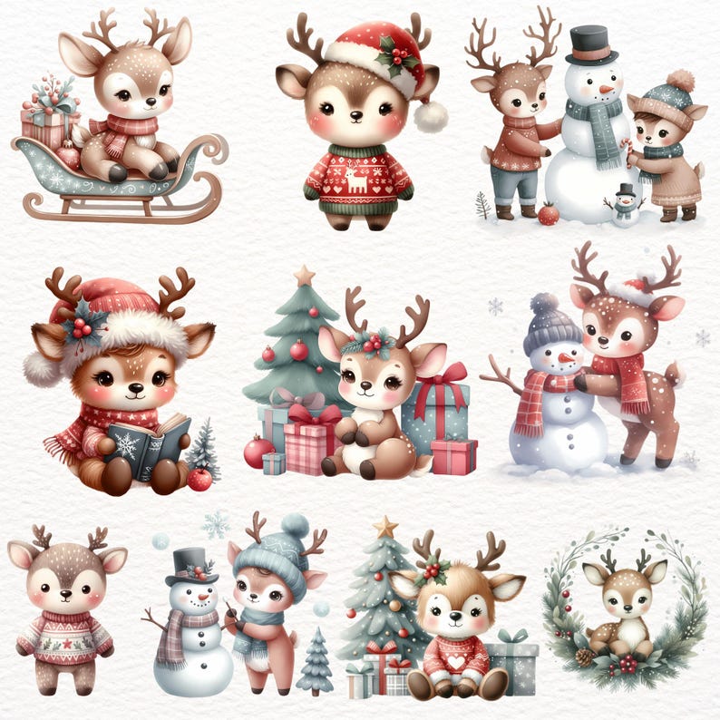 Cute Christmas Reindeer Clipart PNG - Festive Holiday Graphics for ...