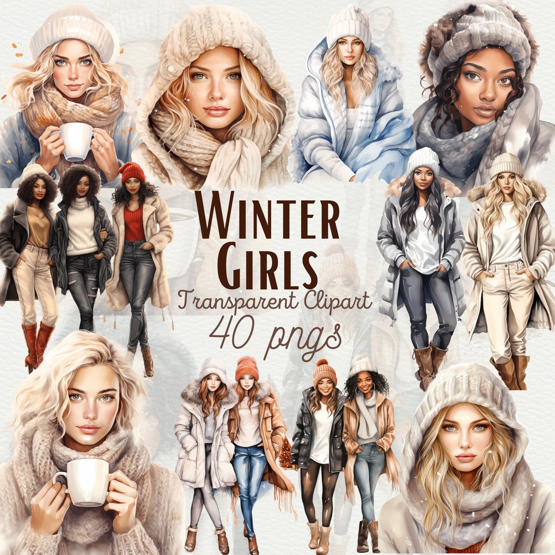 Watercolor Winter Girls PNG Clipart, Cozy Season Graphics (digital ...
