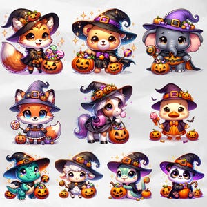 Watercolor Halloween Animal Clipart Bundle 32 PNG Halloween Clipart ...