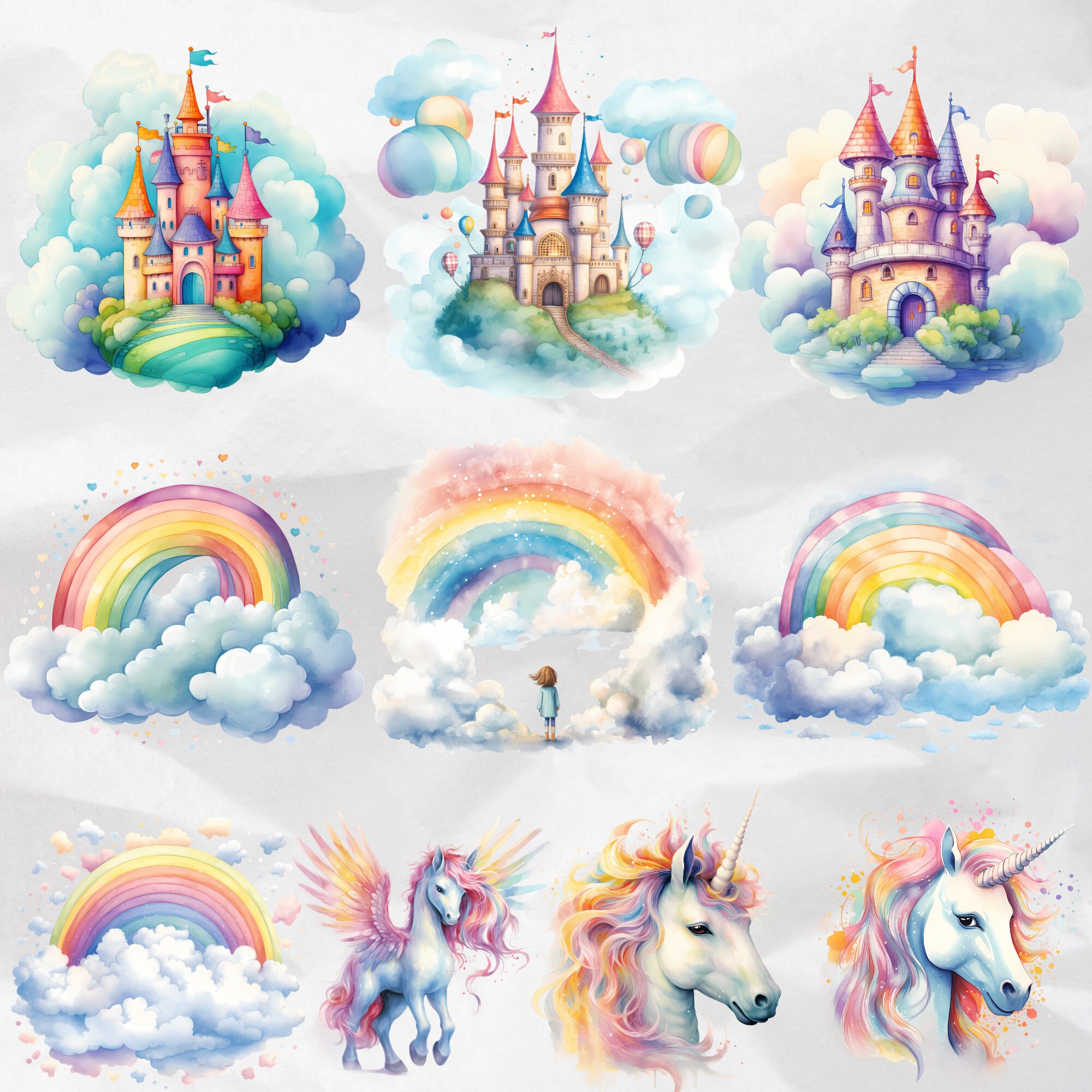 Cute Unicorn Clipart Watercolor Unicorn PNG Cute Fantasy Clipart Baby ...