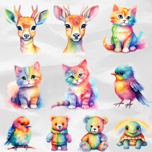 Watercolor Rainbow Animals Clipart Colorful Animals Designs Cute ...
