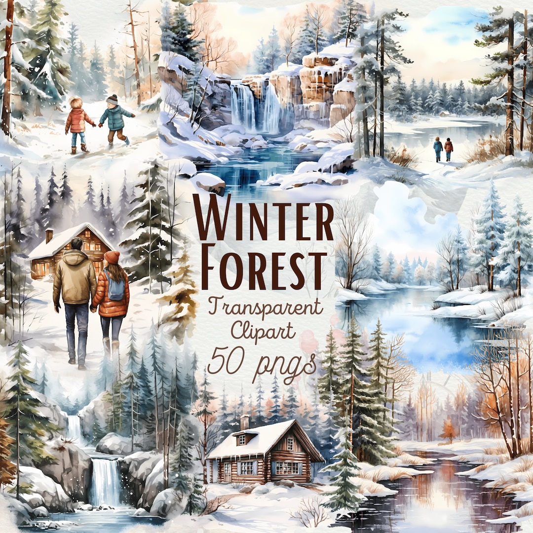 Watercolor Winter Forest Clipart Winter Forest Landscapes Snowy Misty ...