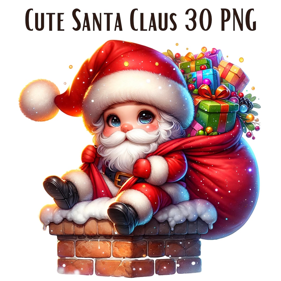 Cute Santa Claus Clipart Bundle Watercolor Christmas Santa Claus Sleigh ...