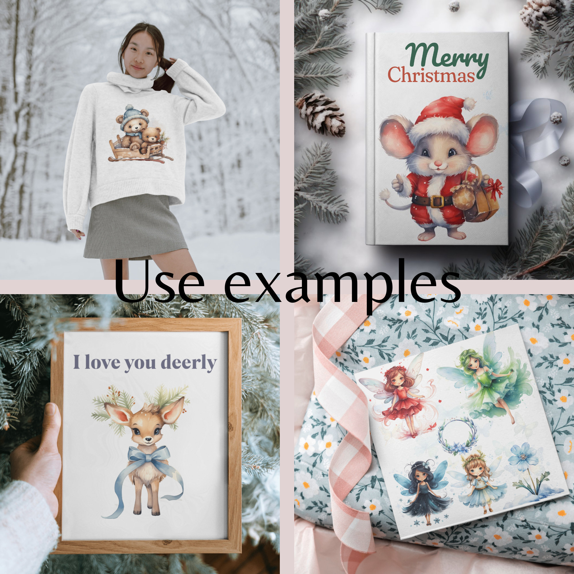 270 Cute Christmas Animal Clipart Bundle Christmas Gift Clipart Winter ...