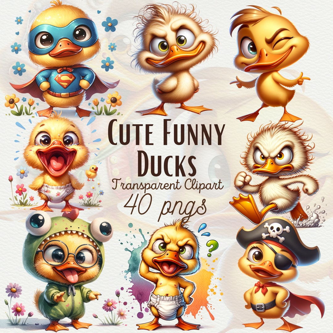 40 Cute Funny Duck Clipart Bundle Funny Cute Bird PNG Watercolor Funny ...