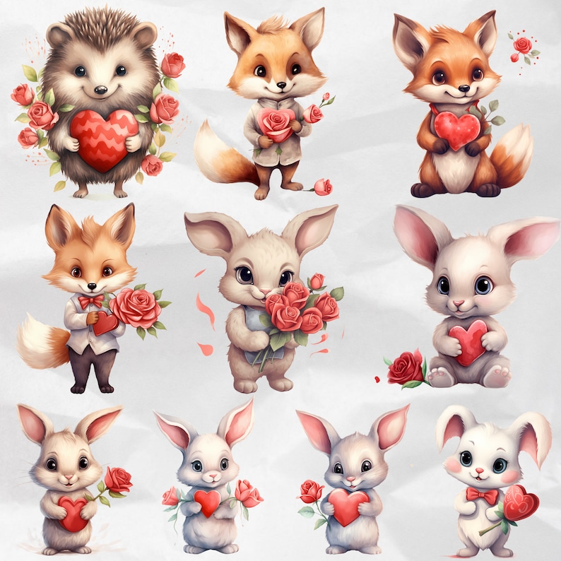 Watercolor Valentines Day Clipart Watercolor Baby Animals Cute Woodland ...