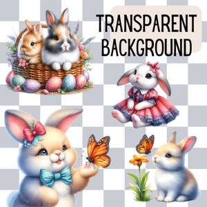 Watercolor Bunny Clipart Floral Spring Bunnies PNG Nursery Spring ...