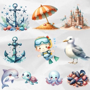 Watercolor Nautical Clipart Beach PNG Clipart Coastal Decor Summer ...