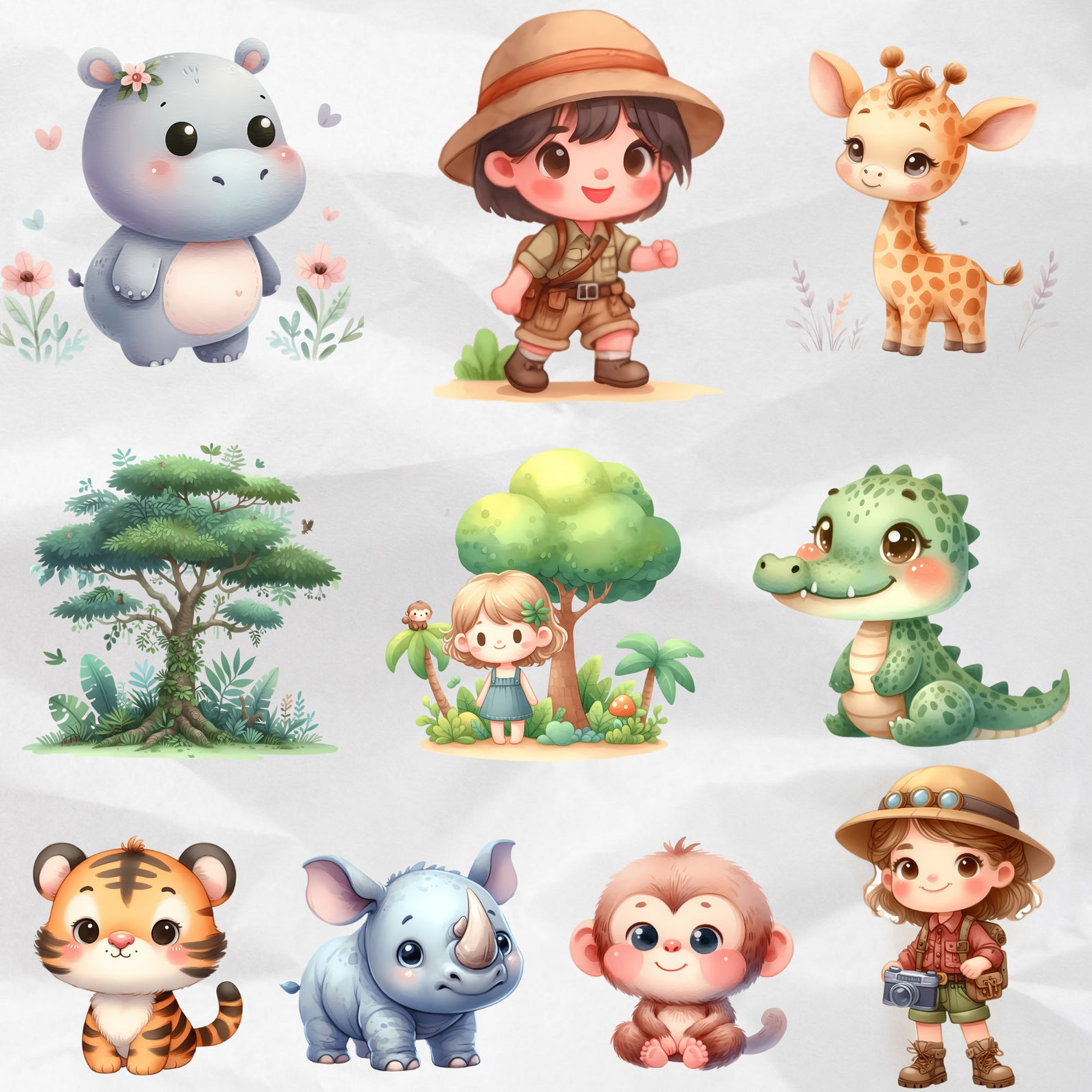 Safari Animals Clipart Watercolor Safari Animal PNG Cute Jungle ...