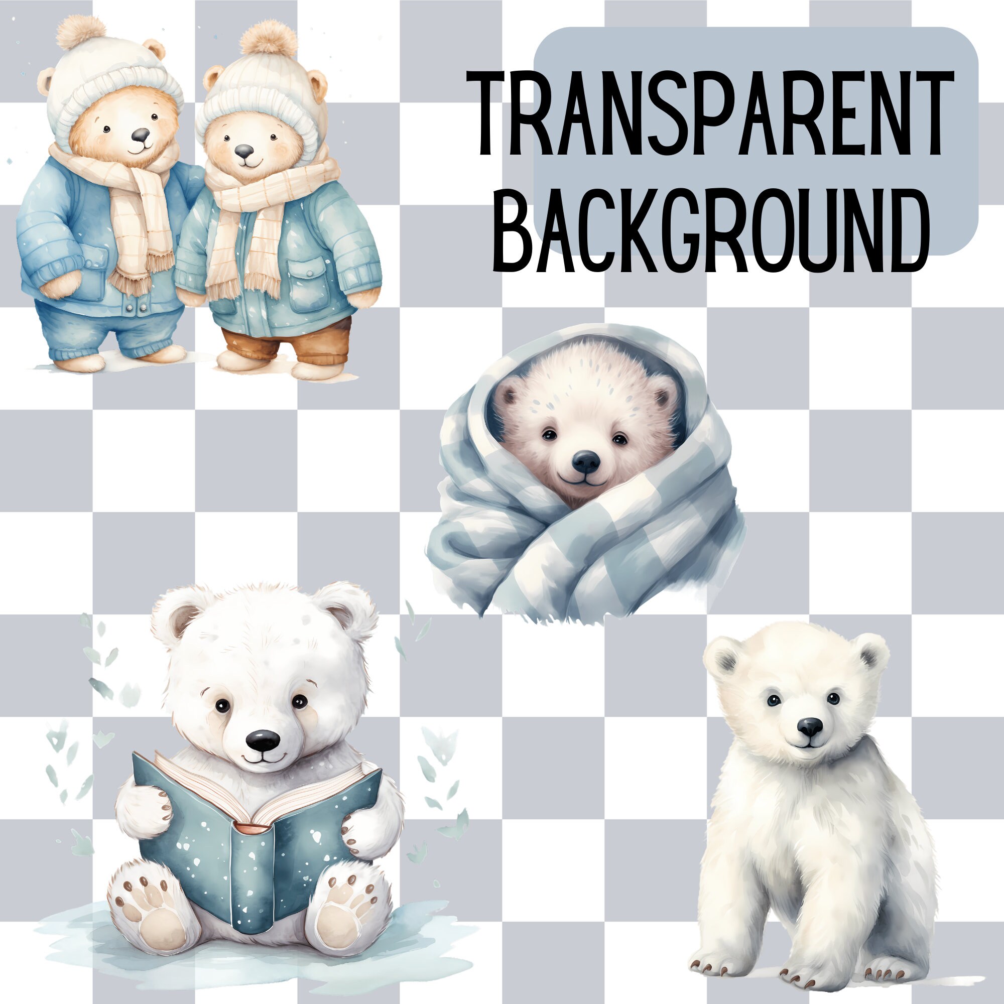 Watercolor Polar Bear Winter PNG Clipart Cute Winter Animal PNG Cute ...