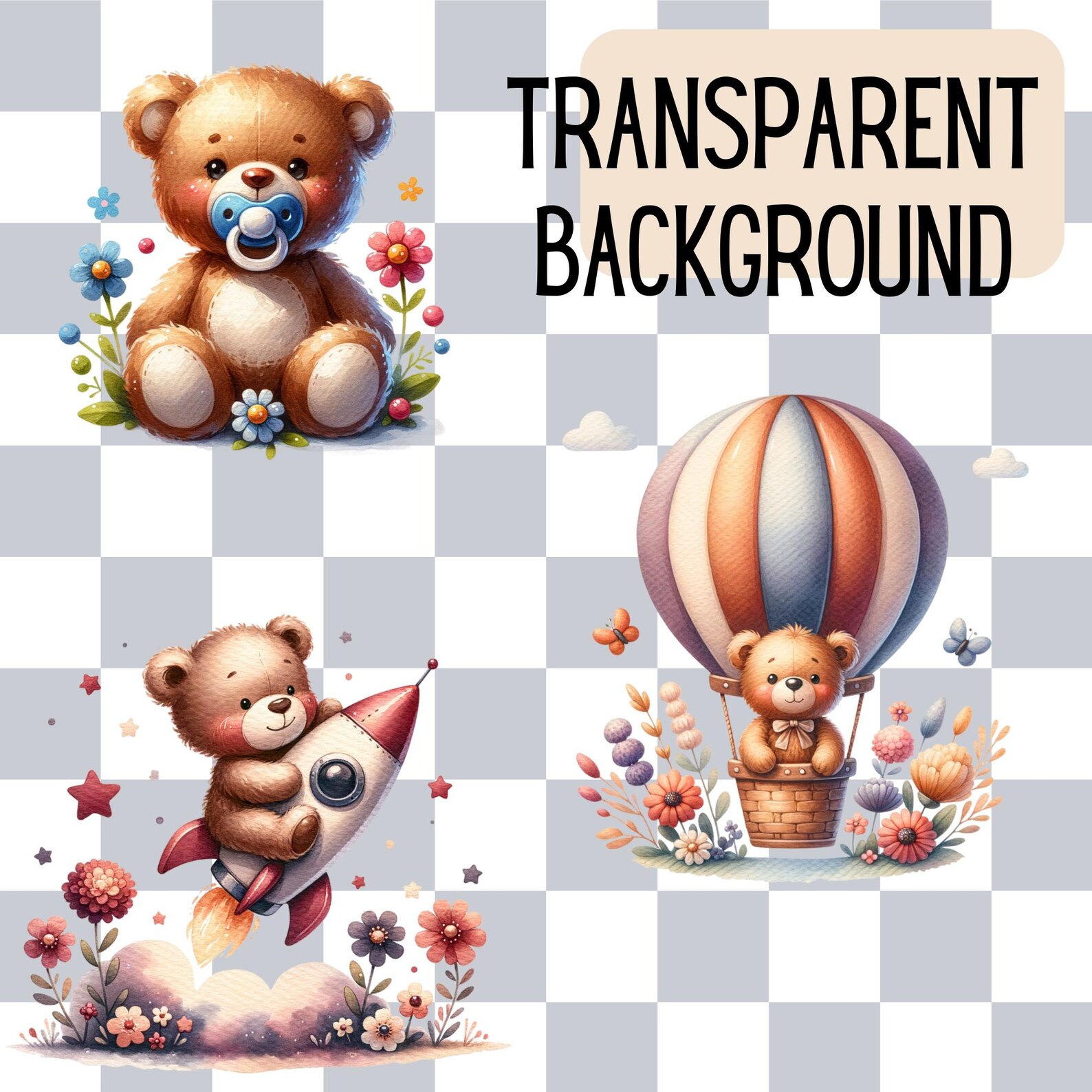 30 Watercolor Teddy Bear Clipart Nursery Baby Shower Cute Teddy Bear ...